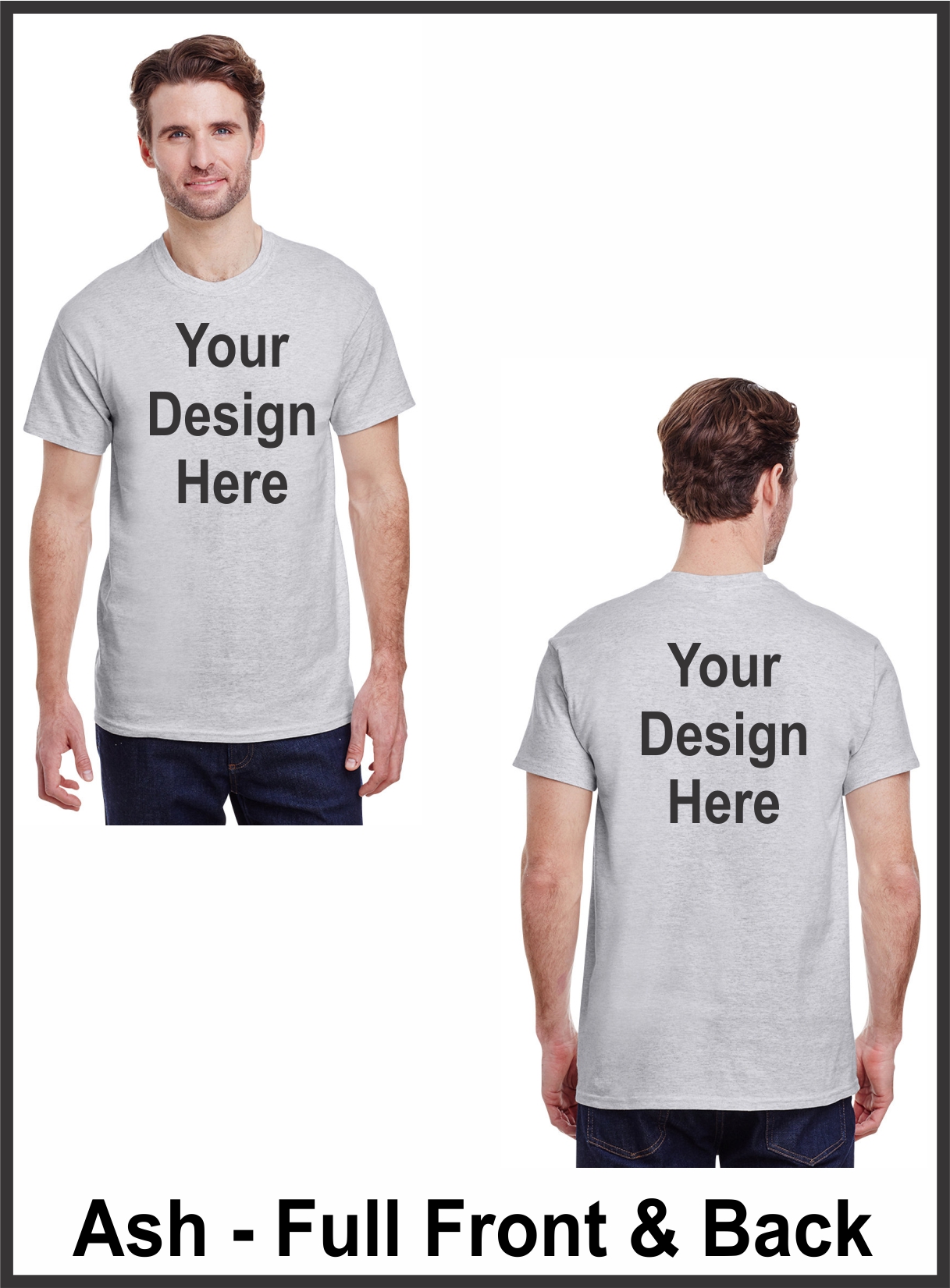 Custom Printed, Ash T-Shirts, Full Front and Full Back, One Color ...