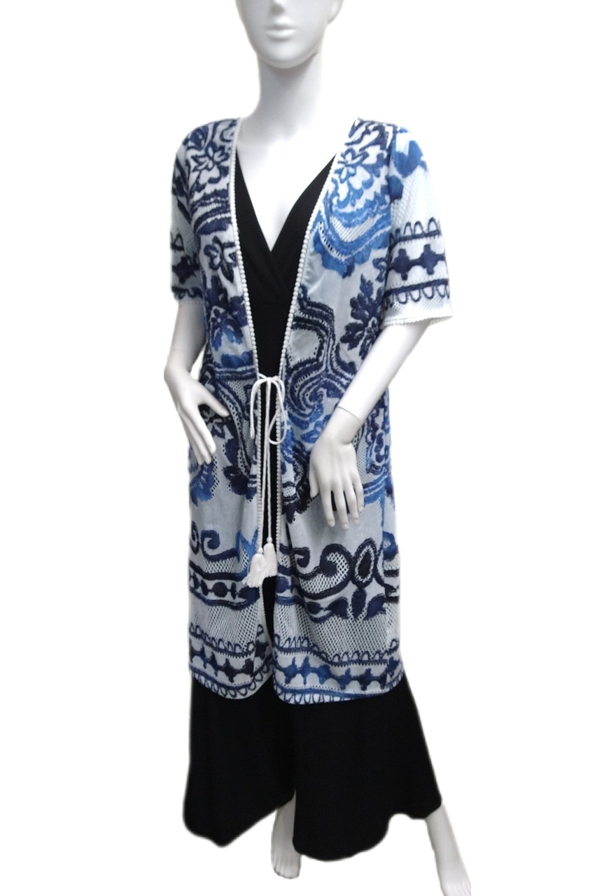 Blue Lace Mesh Duster - Vita Boutique