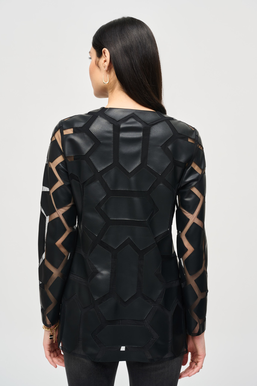Laser-Cut Leatherette Mesh Jacket - Vita Boutique