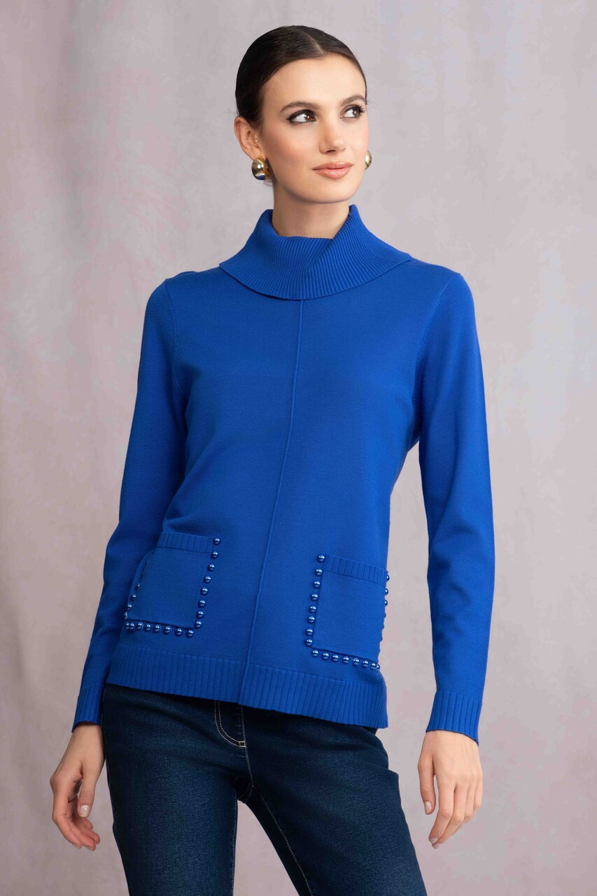 Beaded Pockets Turtleneck Sweater - Vita Boutique
