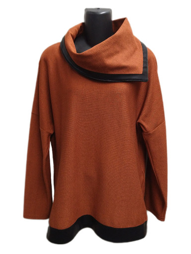 Faux Leather Trim Sweater Vita Boutique