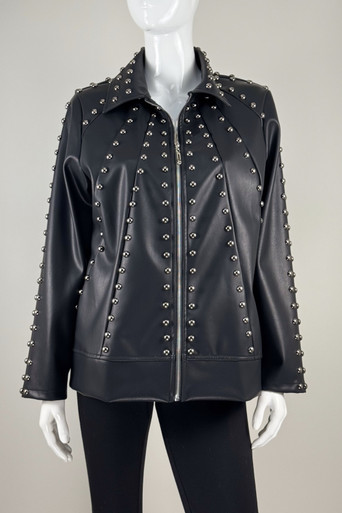 Pleather Studded Zip Up Coat - Vita Boutique