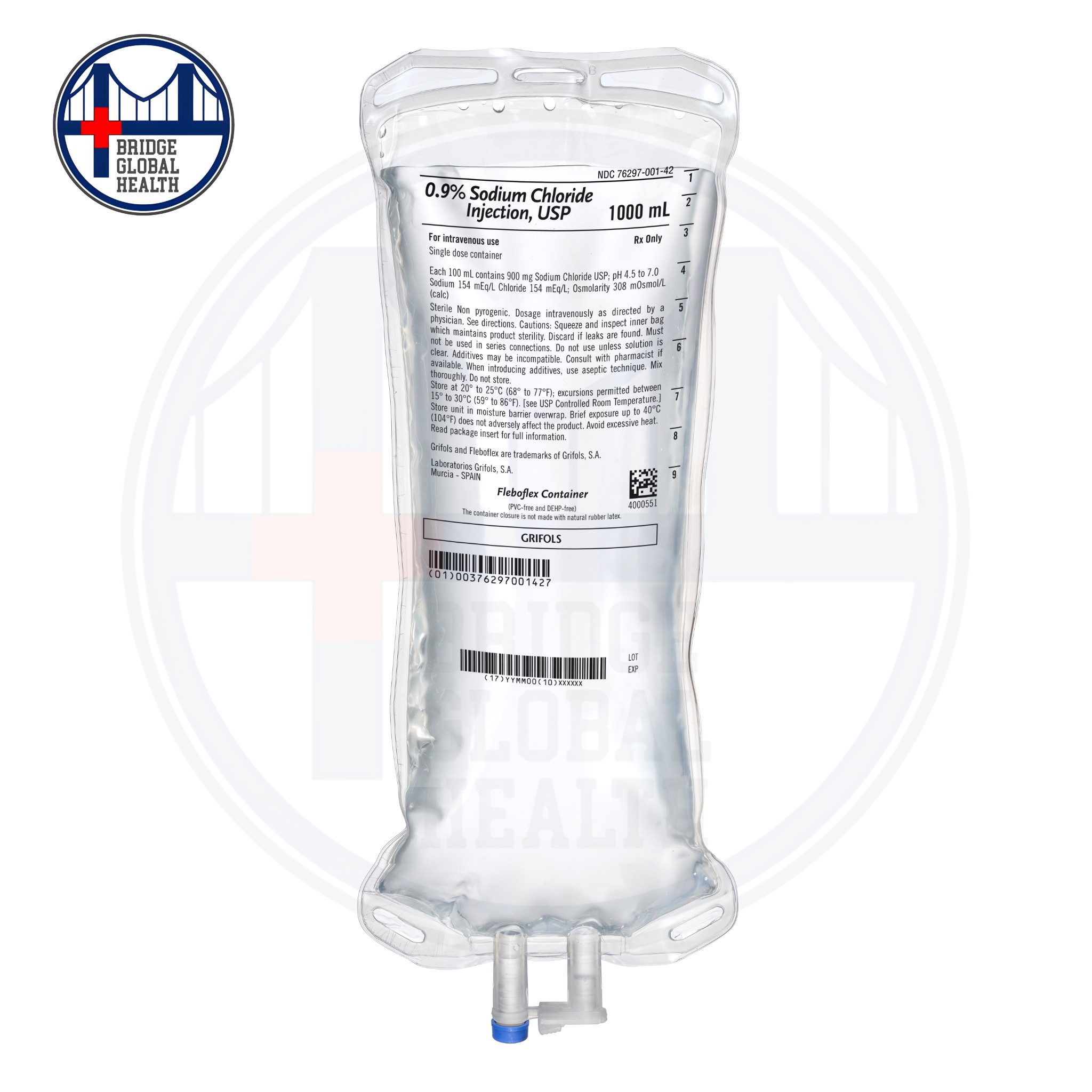0.9% Sodium Chloride 1,000mL for IV Drip (Single 1,000mL Bag)