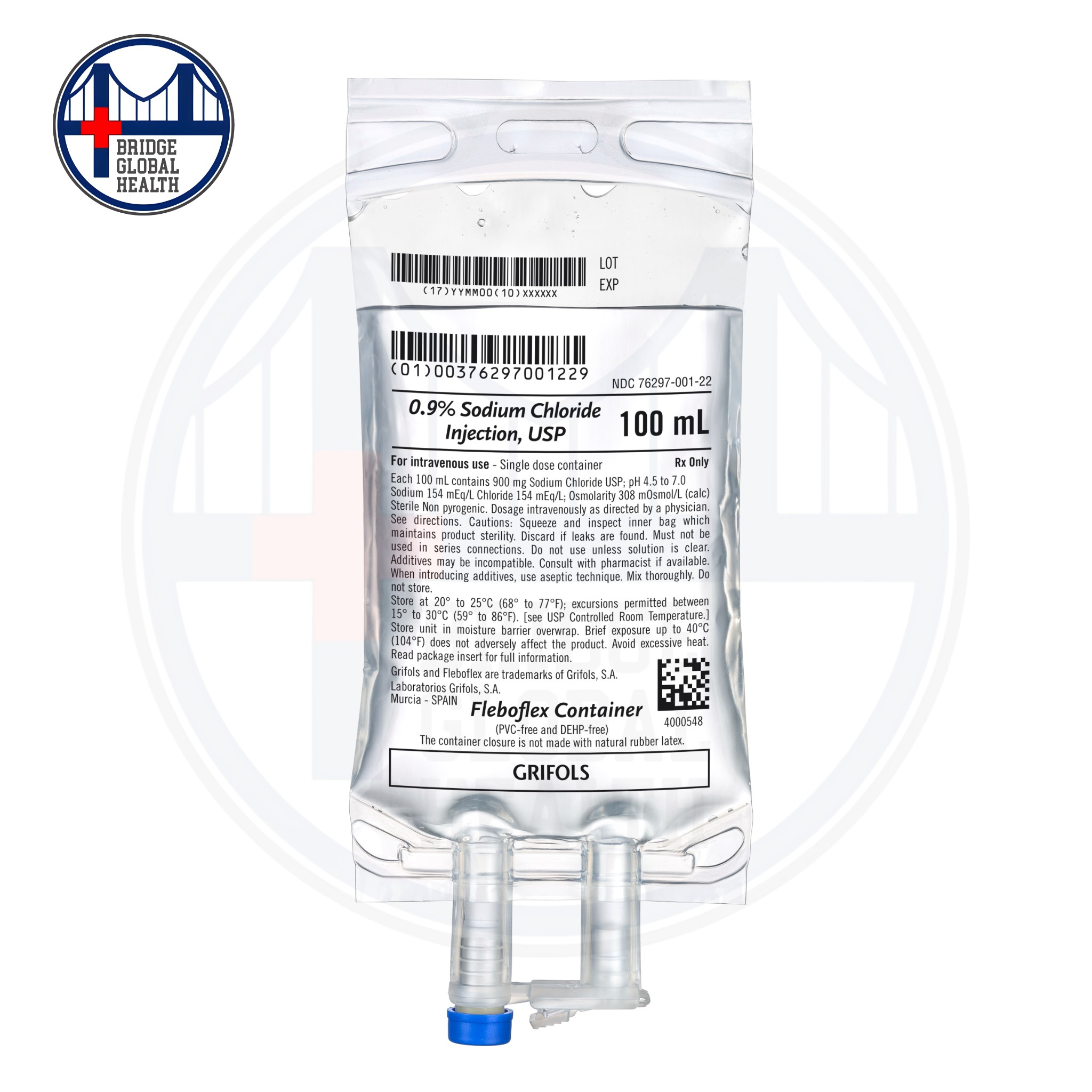 0.9% Sodium Chloride 100mL for IV Drip (Single 100mL Bag)