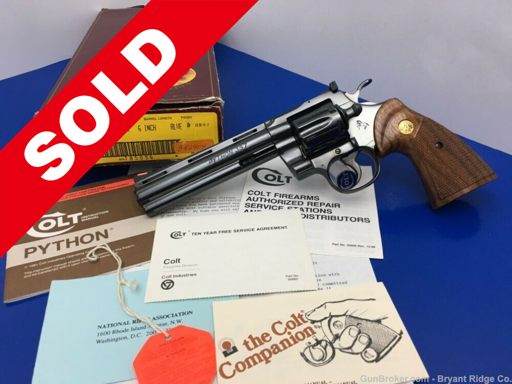 1989 Colt Python .357 Mag Blue 6" *GORGEOUS COLT SNAKE IN FACTORY BOX ...