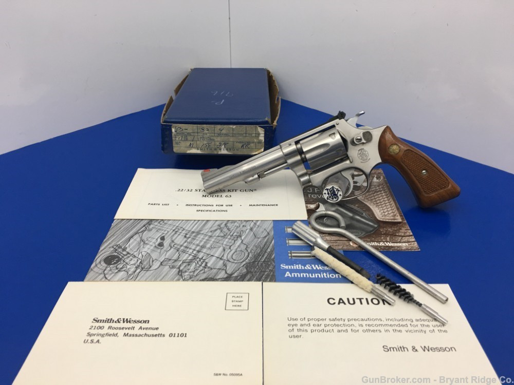*SOLD* Smith & Wesson 63 NO DASH .22 LR Stainless 4" STUNNING .22 KIT ...