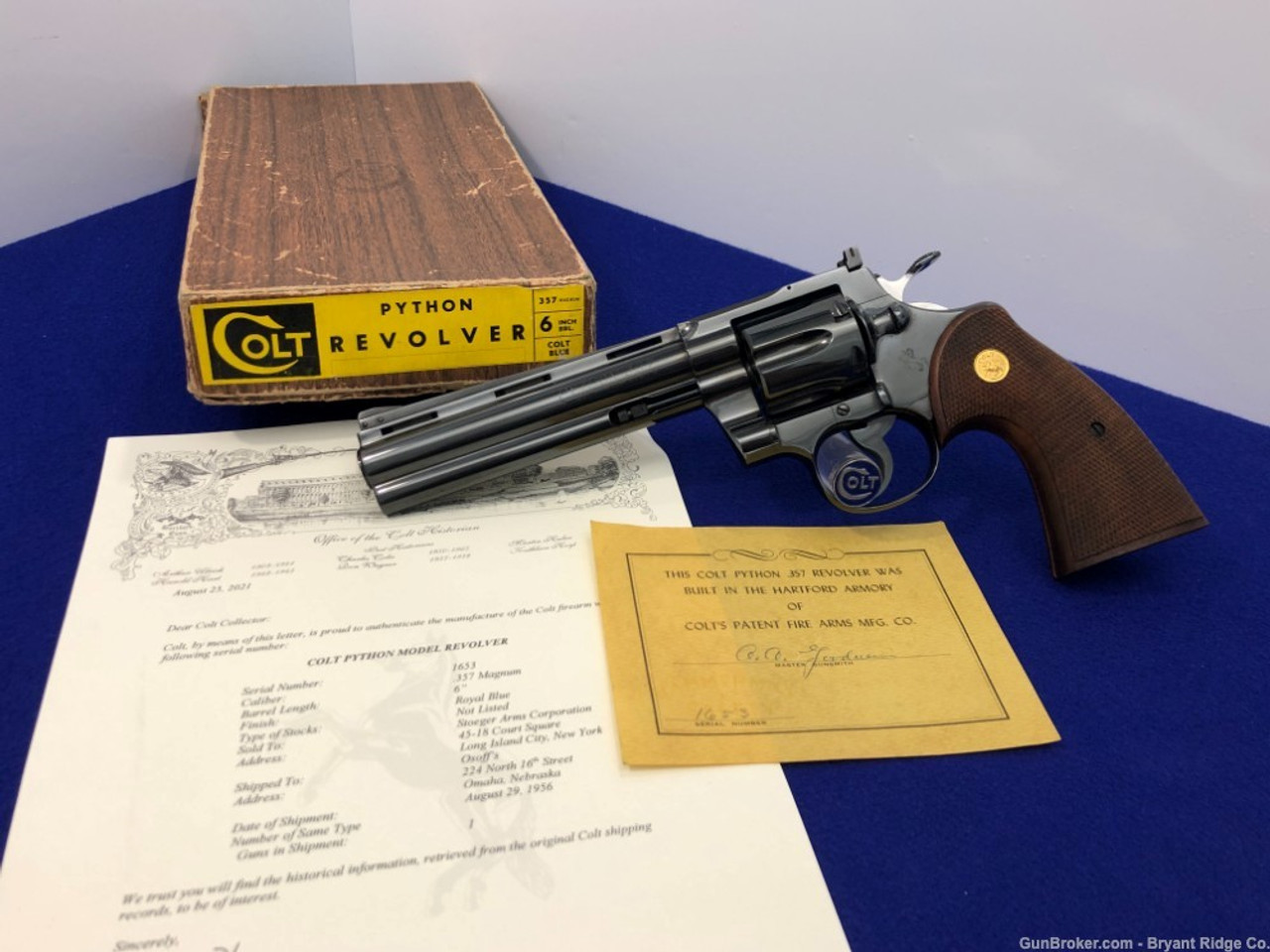Sold 1956 Colt Python 6 Phenomenally Complete And Mint 1st Gen Python Bryant Ridge