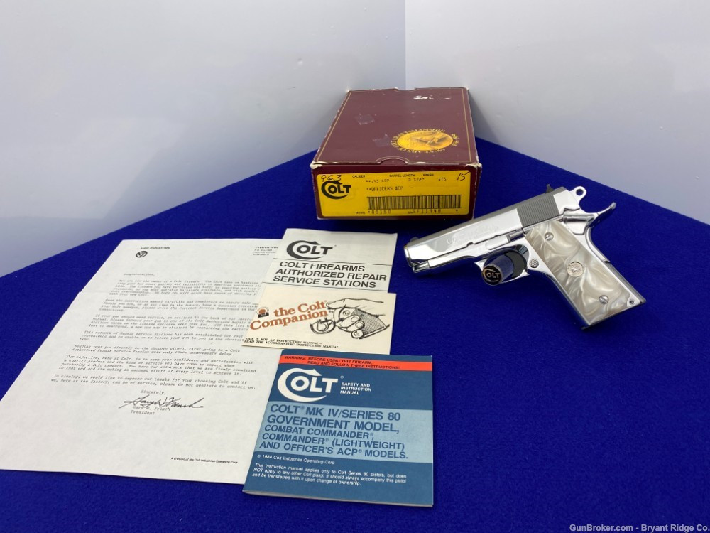 *SOLD* 1986 Colt Officers Model .45 ACP *BREATHTAKING BRIGHT STAINLESS ...