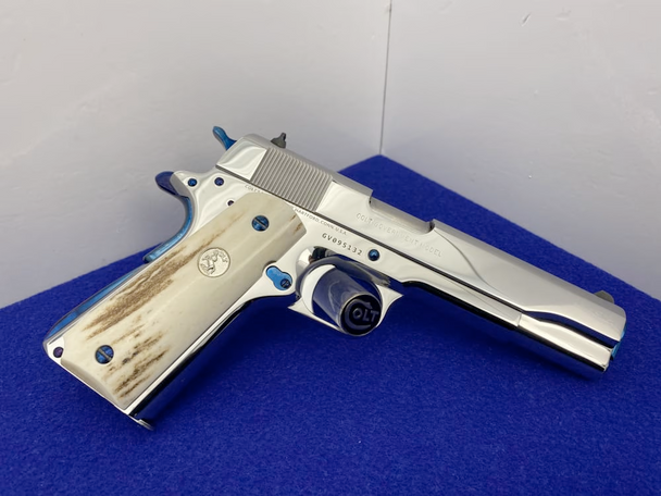 Colt Government .38 Super 5" -MIRRORED STAINLESS- *FIRE BLUE ACCENTS* 12526