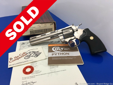 1981 Colt Python 6" *SUPER RARE E-NICKEL FINISH w/ COLT ARCHIVES LETTER ...