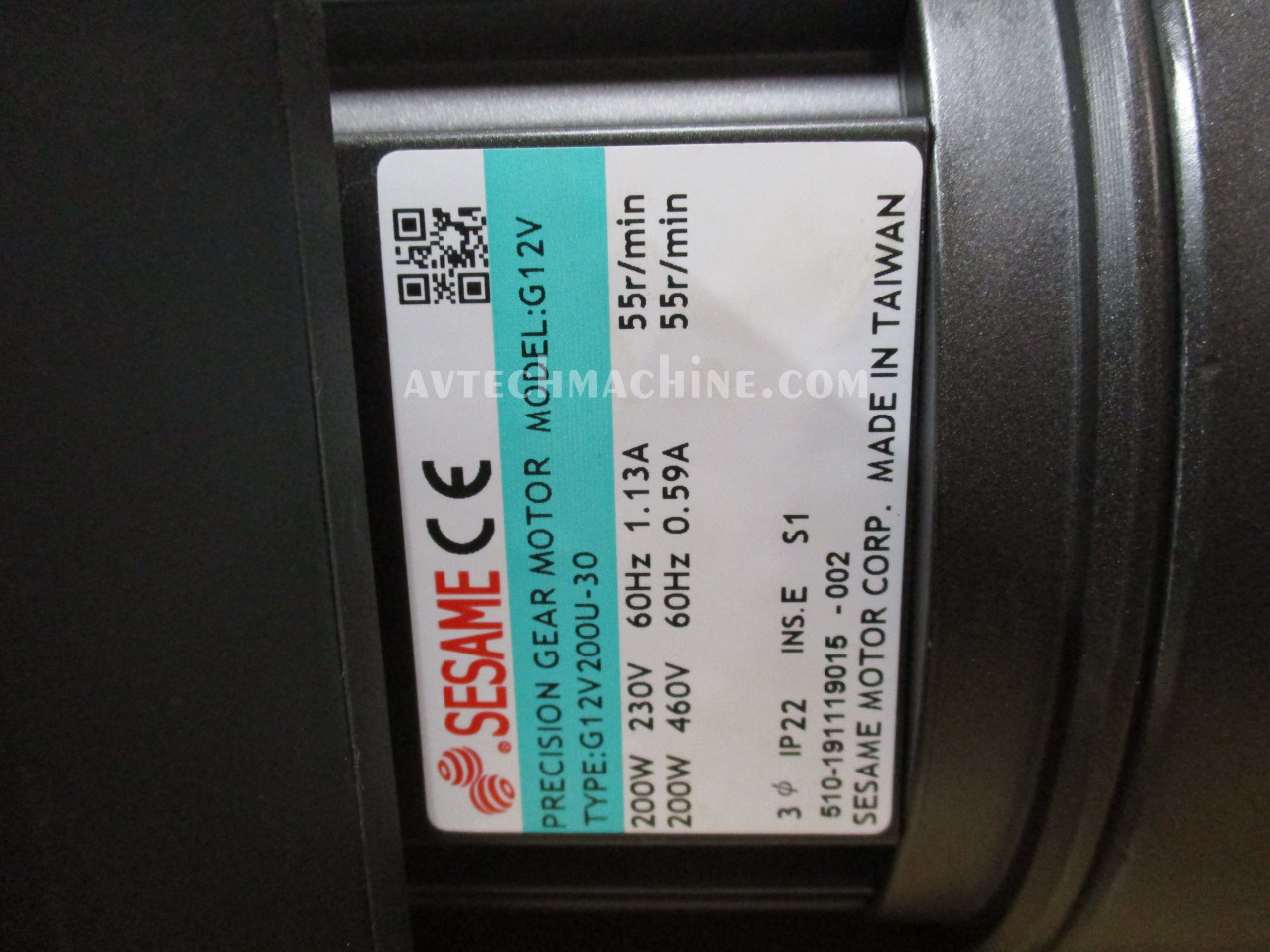 G12V200U-30 Sesame Motor Chip Auger Motor 1/4HP 3P 230/460V