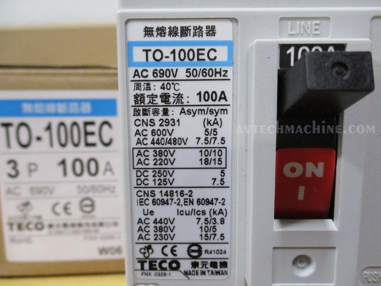 TO-100EC-3P100N Teco Thermal-Magnetic Breaker 3P100A
