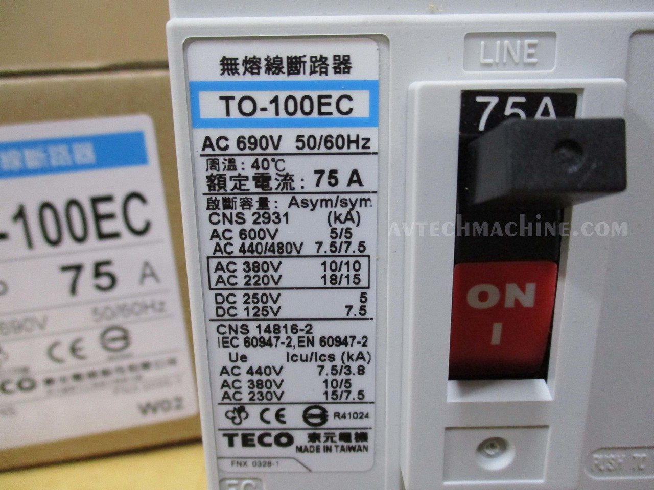 TO-100EC-3P75N Teco Thermal-Magnetic Breaker 3P75A