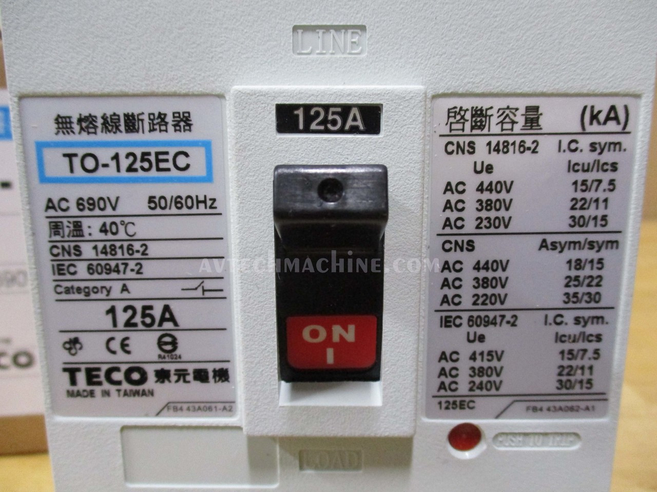 TO-125EC-3P125N Teco Thermal-Magnetic Breaker 3P125A