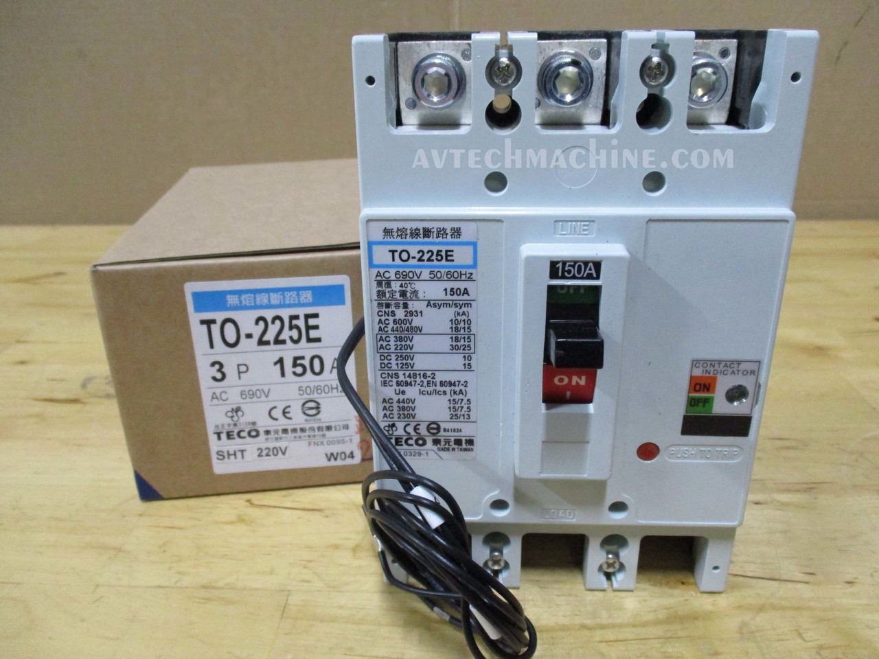 TO-225E-3P150P-220 Teco Thermal-Magnetic Breaker With 220V Shunt Trip ...