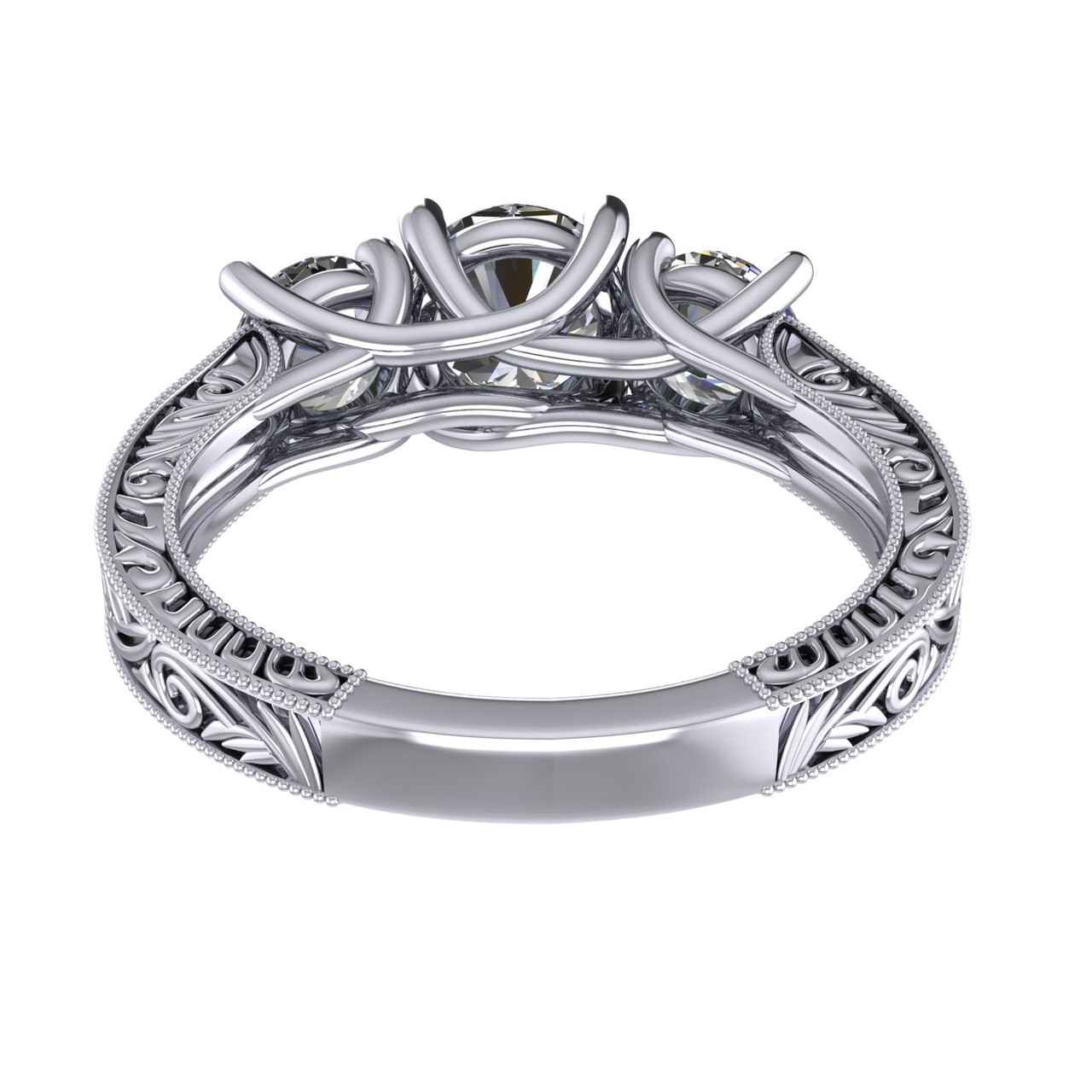3 stone engraved diamond ring