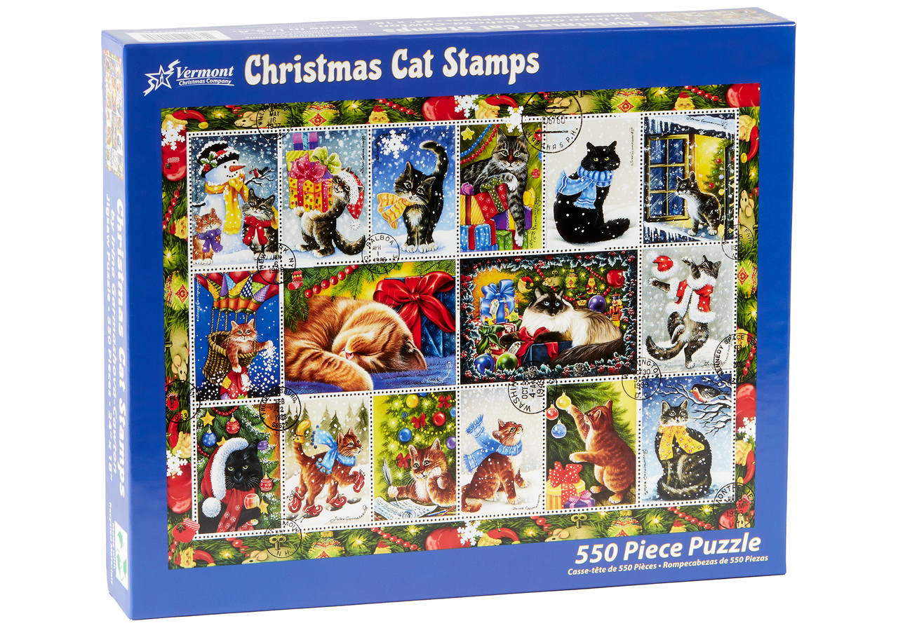 VC1136 | Christmas Cat Stamps Jigsaw Puzzle - 550 PC - Vermont ...