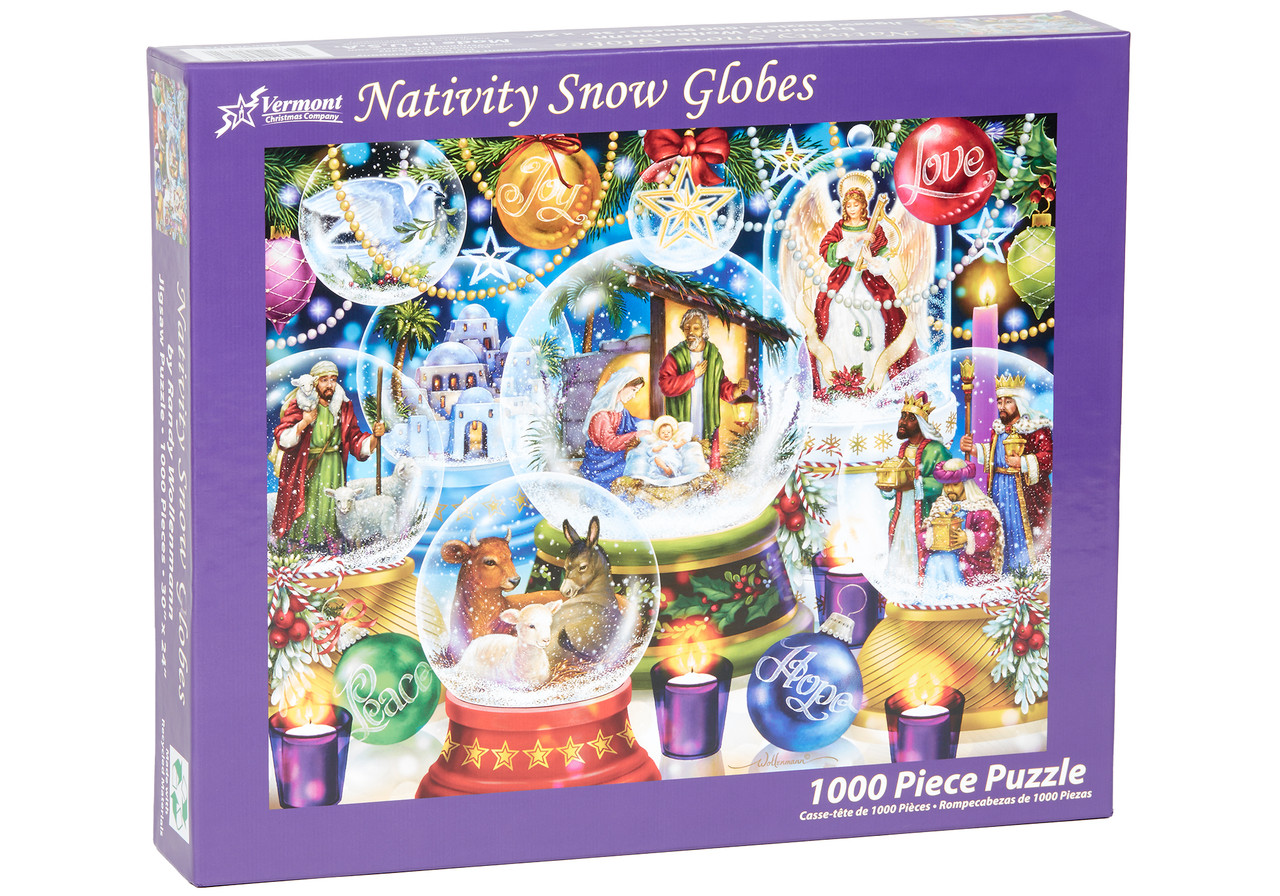 VC1175 | Nativity Snow Globes Jigsaw Puzzle - 1000 PC - Vermont ...
