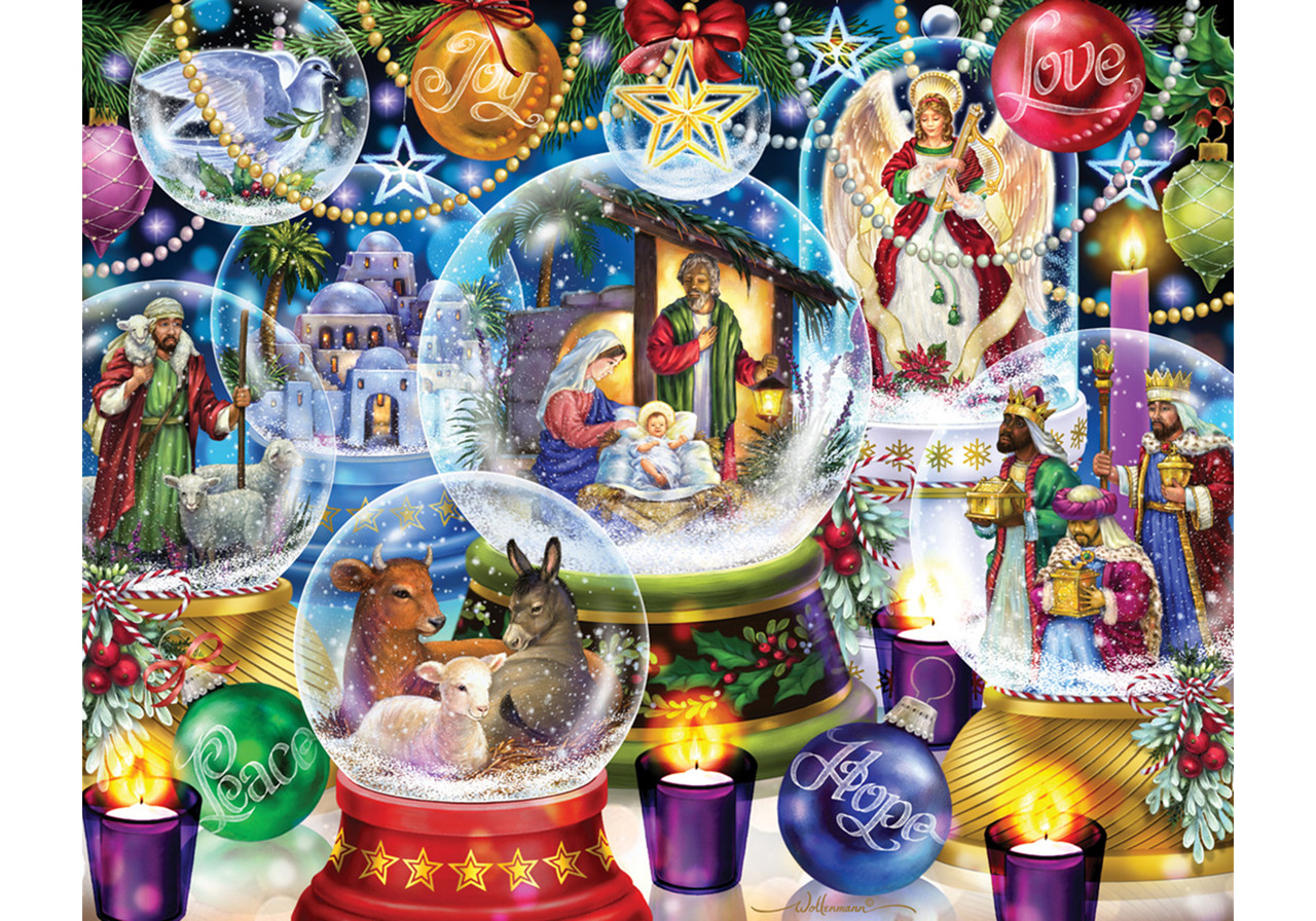 VC1175 | Nativity Snow Globes Jigsaw Puzzle - 1000 PC - Vermont ...