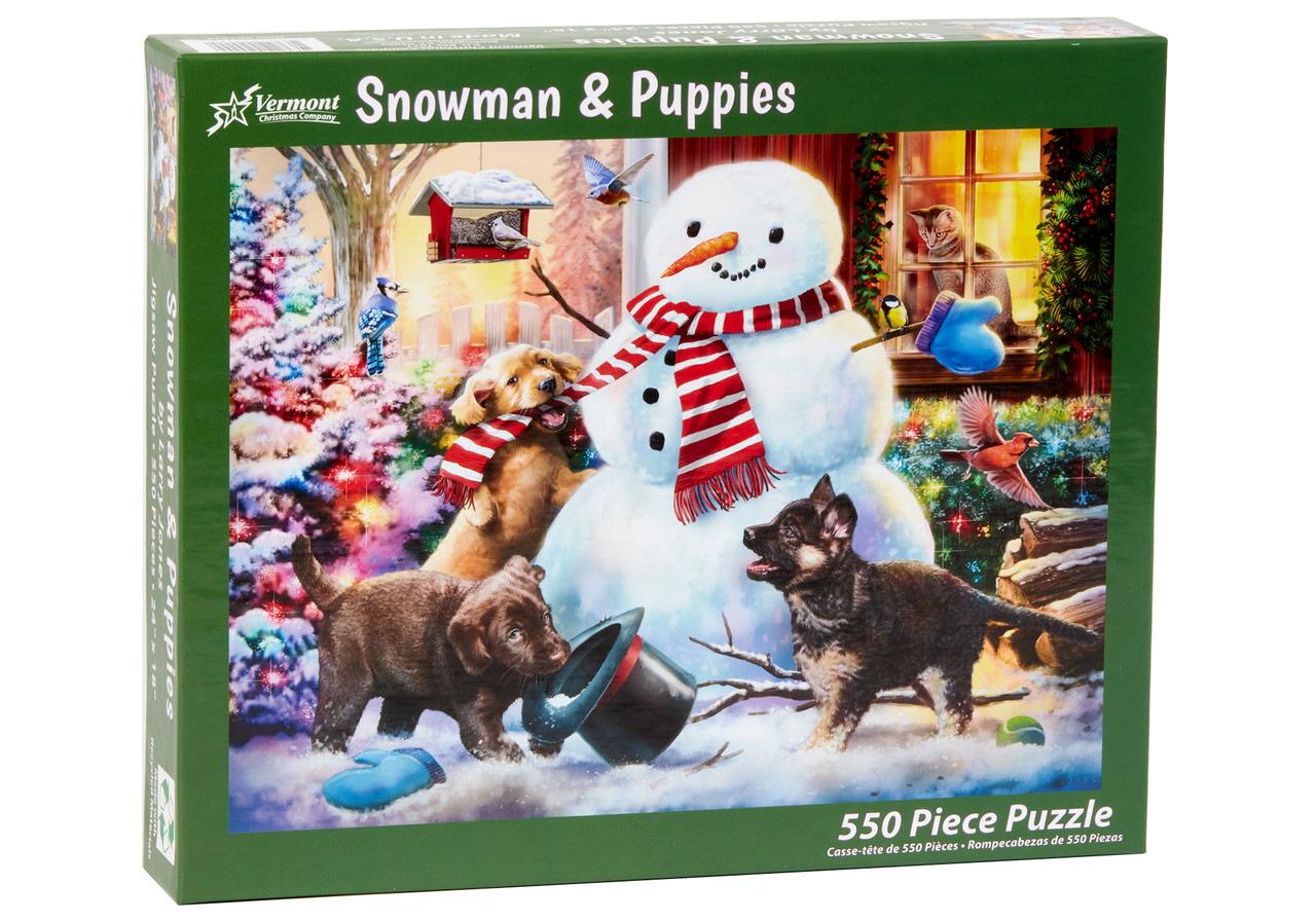 VC1279 | Snowman & Puppies Jigsaw Puzzle - 550 PC - Vermont Christmas ...