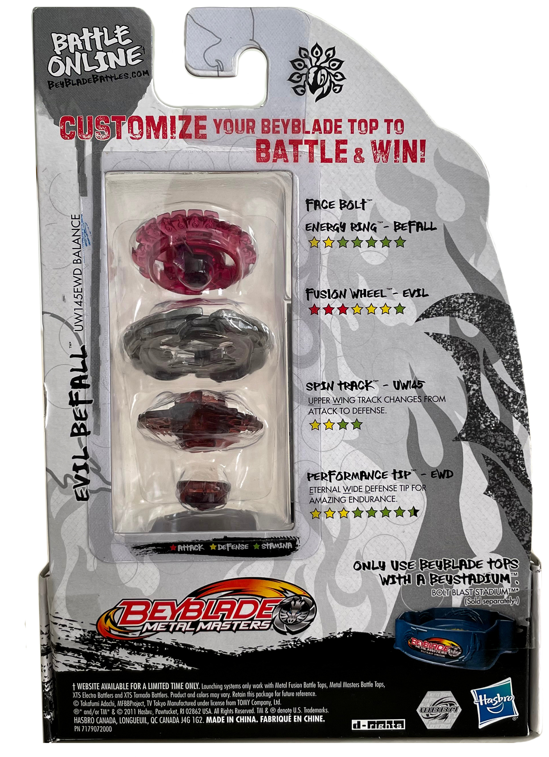 HASBRO Evil Befall / Killer Beafowl UW145EWD Metal Masters Beyblade BB ...