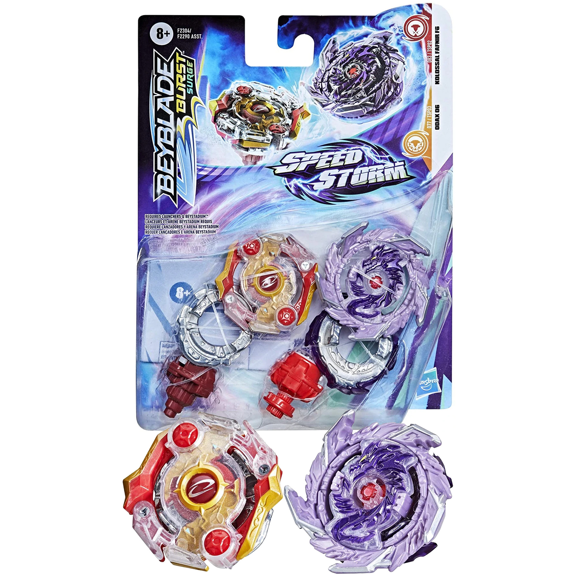 HASBRO Odax O6 & Kolossal Fafnir F6 Burst Surge Speedstorm Beyblade ...
