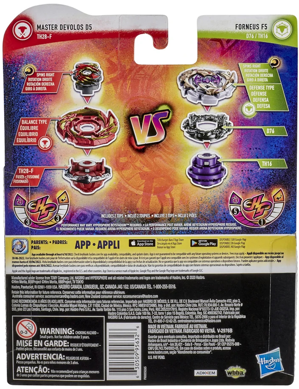 HASBRO Forneus F5 & Master Devolos D5 Burst Rise HyperSphere Beyblade ...