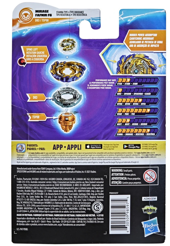 HASBRO Mirage Fafnir F6 Burst Surge SpeedStorm Beyblade F0565 ...