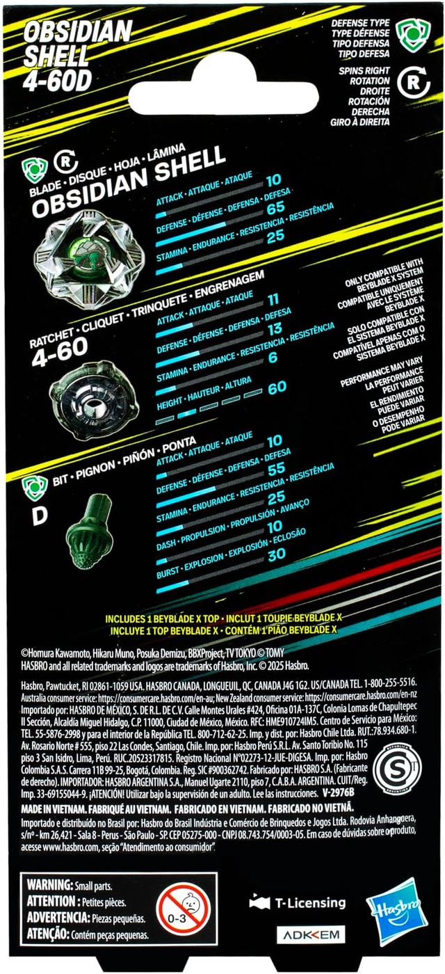 HASBRO Black Obsidian Shell 4-60D Beyblade X Booster - BeysAndBricks