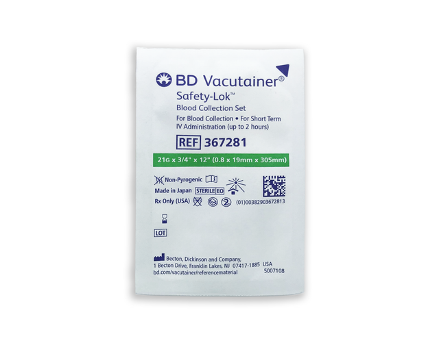 BD 367281 - Vacutainer® Safety-Lok™ Blood Collection Set, 21 Gauge 3/4 ...