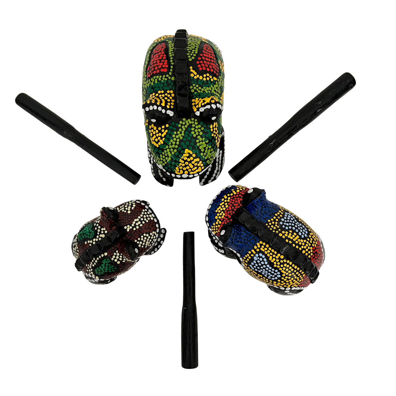 Set of 3 Hand Painted Wood Frog Guiro Rasps - Percussion Instrument ...