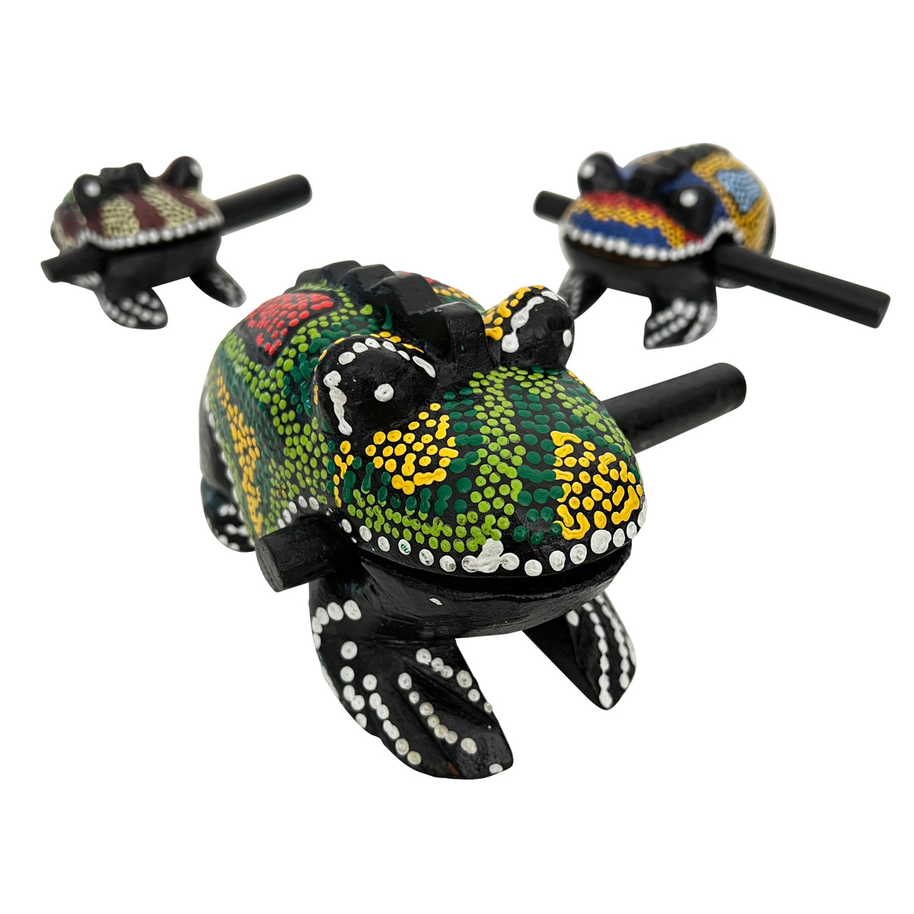 Set of 3 Hand Painted Wood Frog Guiro Rasps - Percussion Instrument ...