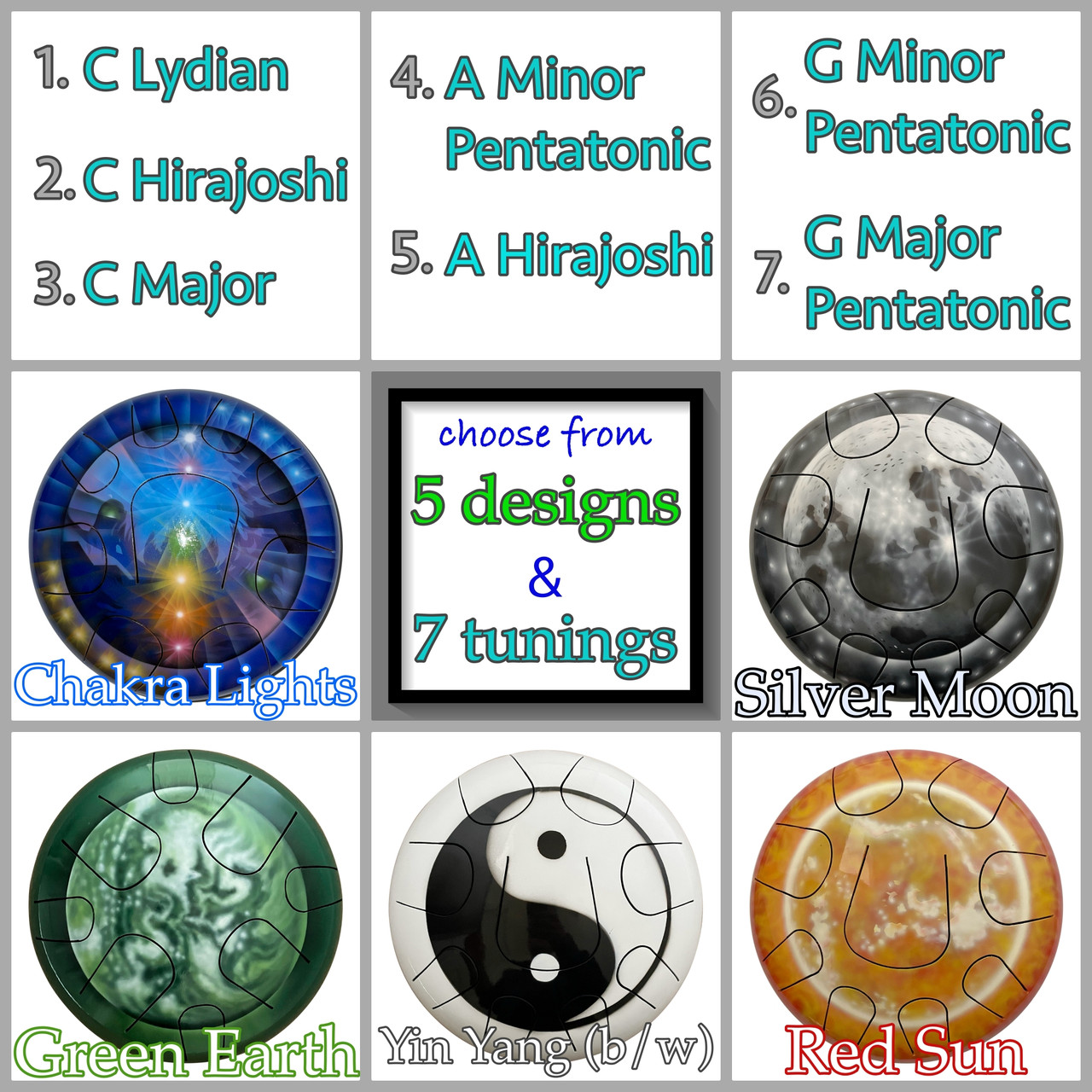 Designer 10" Steel Tongue Drum - Chakra Lights - Djembe Direct