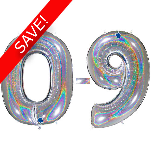40 inch Holo Glitter Silver Numbers Starter Kit - 36 Balloons
