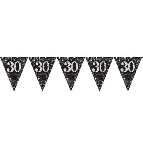 Black & Gold Sparkling 30th Birthday Bunting - 4m (1)