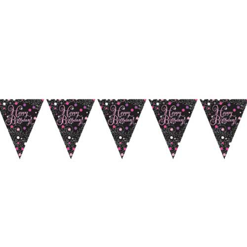 Black & Pink Sparkling Happy Birthday Bunting - 4m (1)