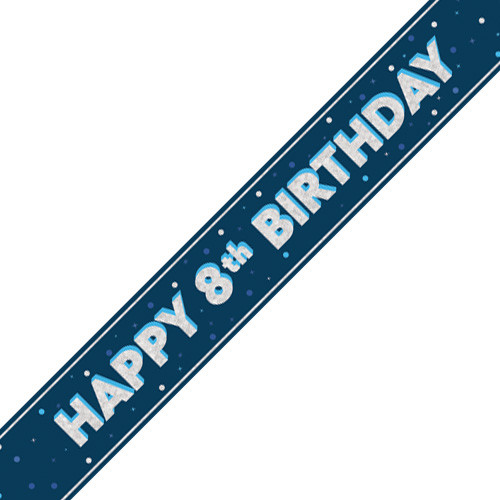 8th Birthday Glitz Navy Blue & Silver Foil Banner - 9ft (1)