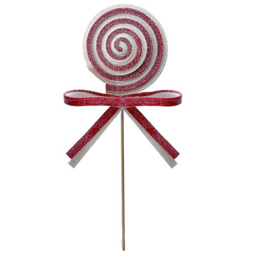 Red & White Glittered Lolly Pick Decoration - 32cm (1)