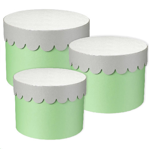 Neon Green & Silver Pearlescent Scalloped Hat Boxes (3)