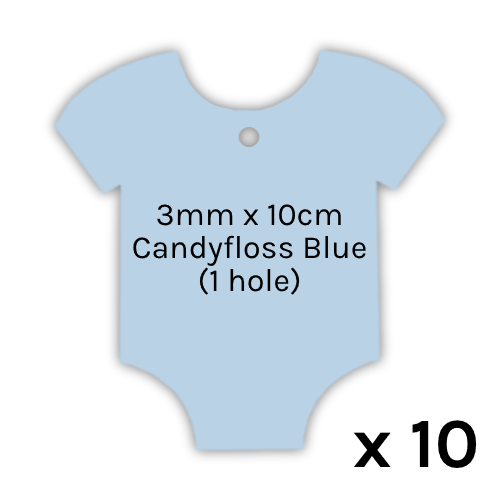 Candyfloss Blue Acrylic Baby Grow Tags - 3mm x 10cm (1 hole) (10)