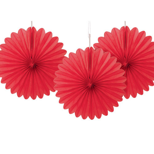 6 inch Red Tissue Paper Fans (3)