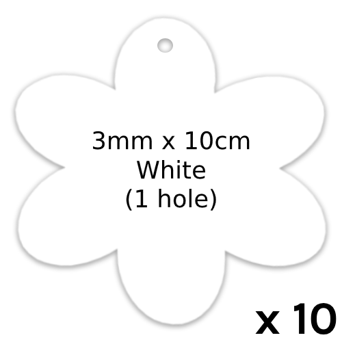 White Acrylic Flower Tags - 3mm x 10cm (1 hole) (10)