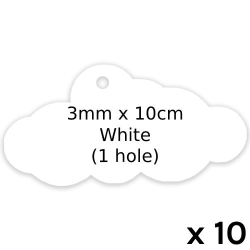 White Acrylic Cloud Tags - 3mm x 10cm (1 hole) (10)