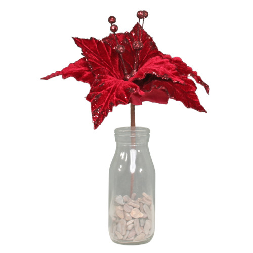 30cm Burgundy Velvet Poinsettia Pick (1)
