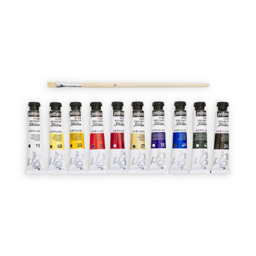 Pebeo Studio Acrylic Paint Set with Brush - 20ml (10pcs)