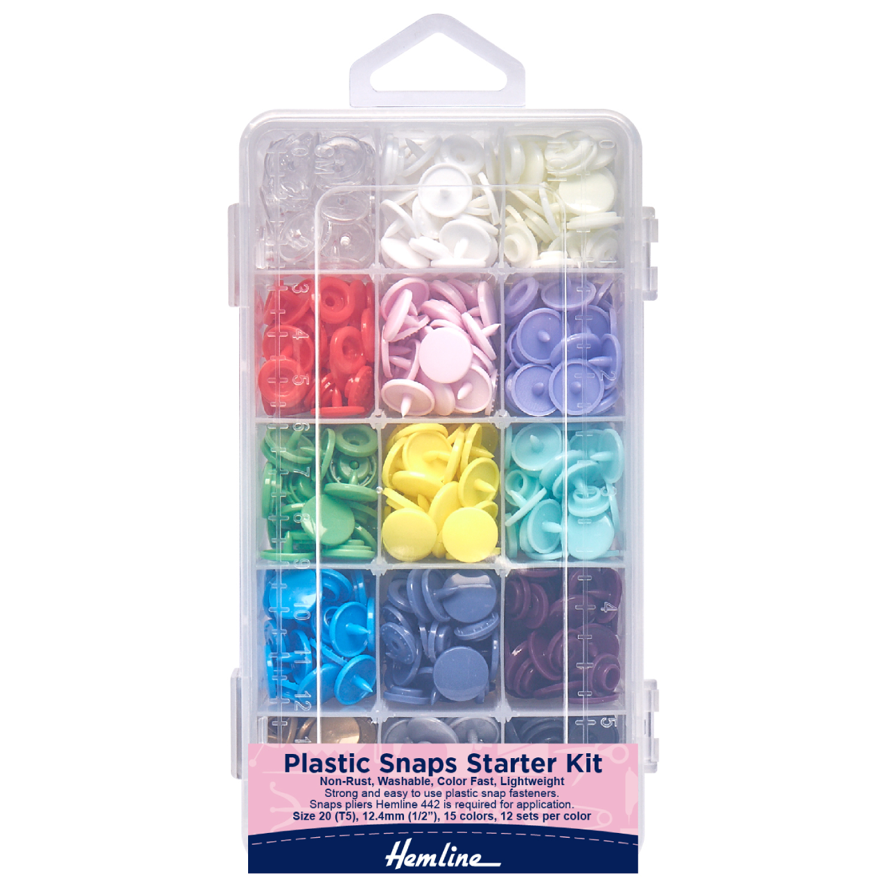 Assorted KAM Plastic Snap Fasteners - 12.4mm (180 Sets)