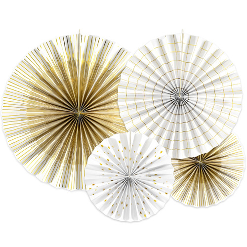 White & Gold Paper Fans (4)