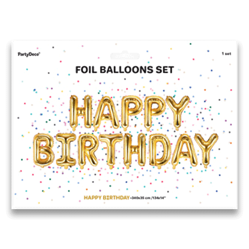 14 inch Happy Birthday Gold Foil Letter Balloon Pack (1)