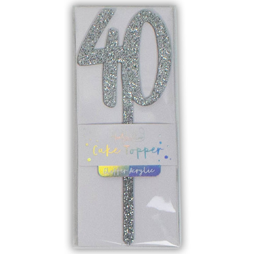 Silver Glitter Number 40 Cake Topper (1)