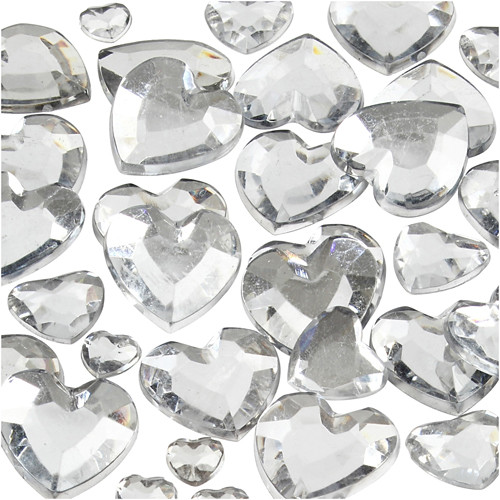 Silver Assorted Hearts Decorative Rhinestones - 45g
